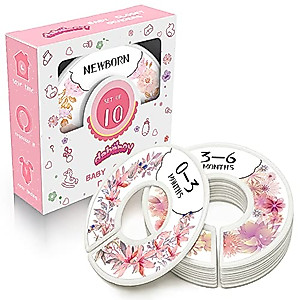 Baby Closet Size Dividers for Clothes - Set of 10 from Newborn to Toddler and 2 Blanks with Colored Box- Flower Designs Baby Closet Organizer for Nursery - Baby Clothes Organizer for Girl - [Floral]