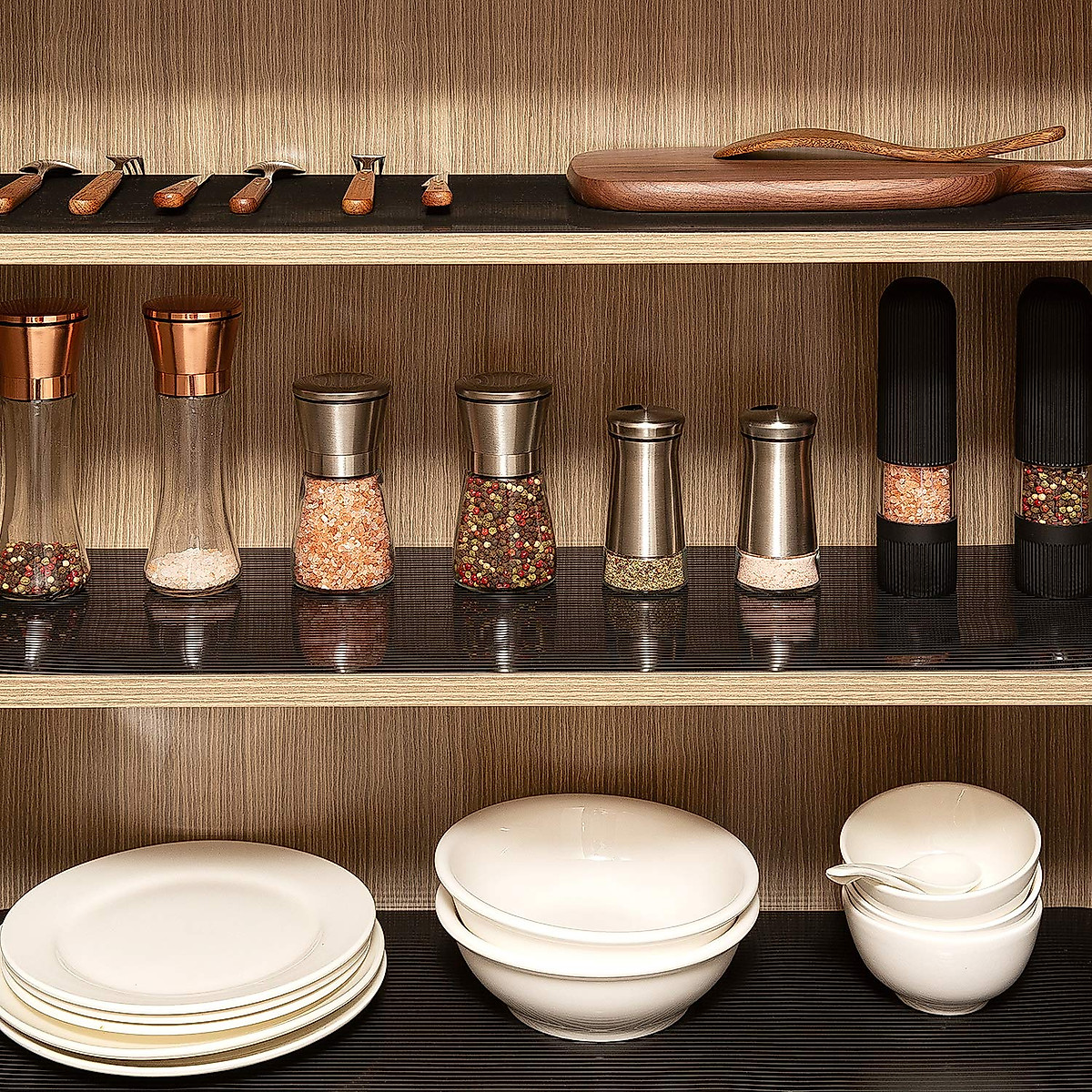 SinhRinh Drawer and Shelf Liner, 12IN x 10 FT Non Slip Non Adhesive Cabinet Liner for Kitchen and Desk - Black Ribbed