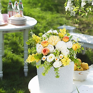 HO2NLE 2pcs Artificial Flowers Silk Daisy Plastic Chrysanthemum Outdoor Fake Flowers Faux Plastic Chrysanthemum for Home Wedding Hanging Garden Porch Window Box Décor Yellow