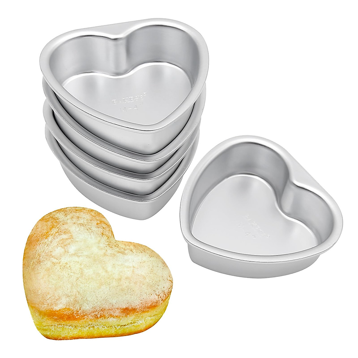 EATAKWARD 5pcs Heart Shaped Cake Pan, 4'' Non-Stick DIY Cake Pans for Baking, Aluminium Cake Mold, Multifunctional Heart Cake Tins for Kitchen Birthday Valentine Day Wedding Mini Heart Cake Pan