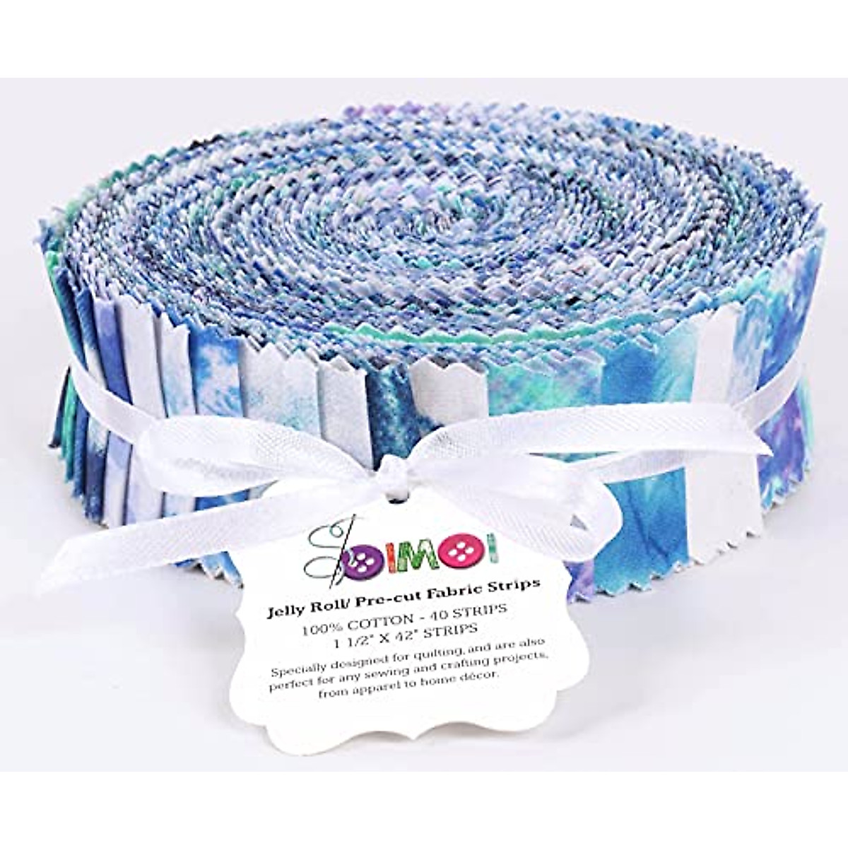 Soimoi 40Pcs Tie Dye Print Precut Fabrics Strips Roll Up 1.5x42inches Cotton Jelly Rolls for Quilting - Blue