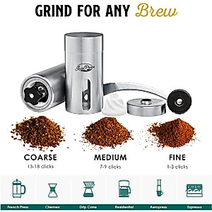 Manual Coffee Grinder by JavaPresse — Manual Coffee Bean Grinder with 18 Adjustable Settings, Stainless Steel Manual Burr Hand Coffee Grinder with Crank — Great Holiday Gift, Perfect for Camping