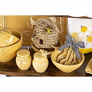 Boston International Embossed Stoneware Cereal/Small Serving Bowl, 5.5 x 3-Inches, Honeycomb