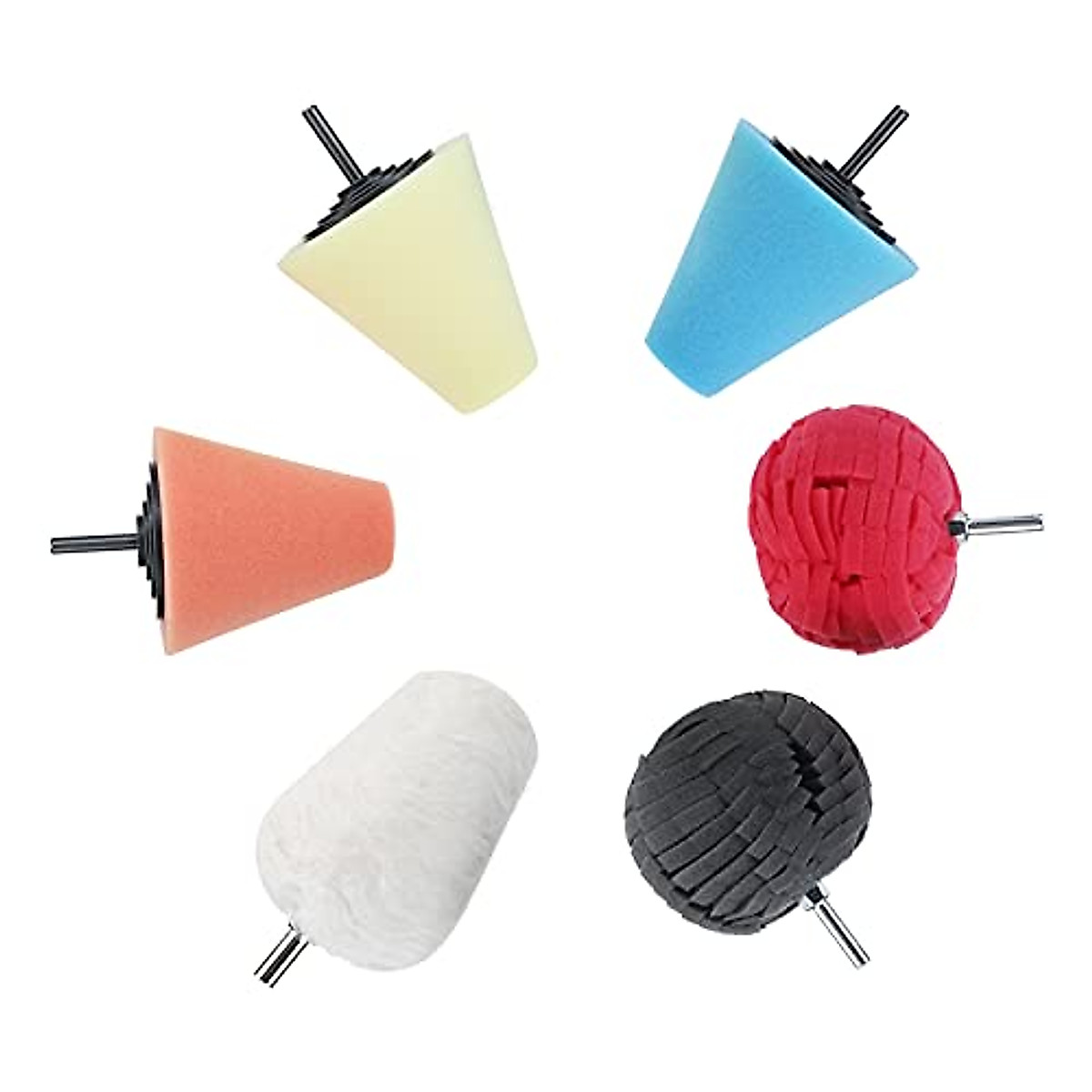 AuInLand 6 PCS Car Buffers Polishers Kit Cone Buffing Polishing Wheel Sponge Buffing Pads Ball Sponge Sanding Wheels