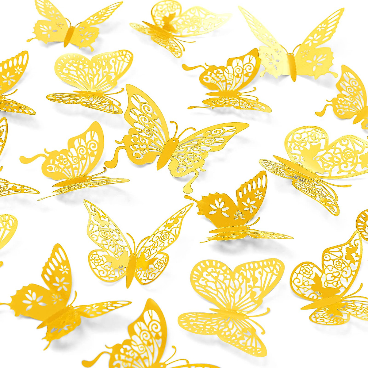 3D Butterfly Wall Decor, 48 Pcs 4 Styles 3 Sizes, Removable Butterfly Wall Stickers Gold Butterflies for Party Cake Decorations Kids Bedroom Nursery Classroom Wedding Decor DIY Gift (Gold)