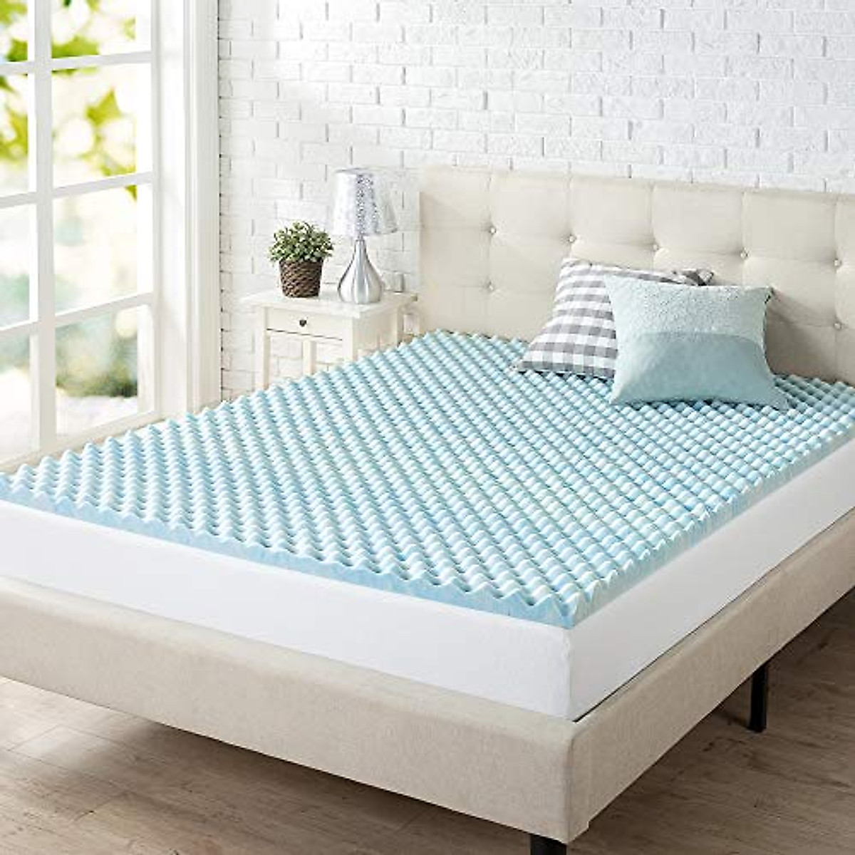 ZINUS 2 inch Swirl Gel Cooling Memory Foam Mattress Topper, Cooling Airflow Design, CertiPUR-US Certified, Light Blue, Full