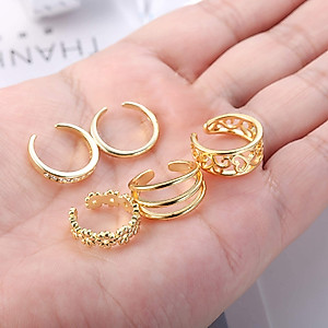 FUNRUN JEWELRY 5PCS Adjustable Toe Ring for Women Open Tail Ring Band Hawaiian Foot Jewelry Gold Tone