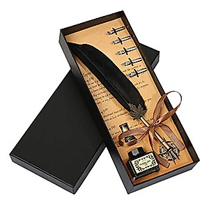 Vxkbiixxcs-o Feather Dip Pen, Pen Feather Ink Pen Calligraphy Set Includes Dip Pen 5 Steel Replacement Nibs Dip Ink Bottle Vintage Gift Box Yellow