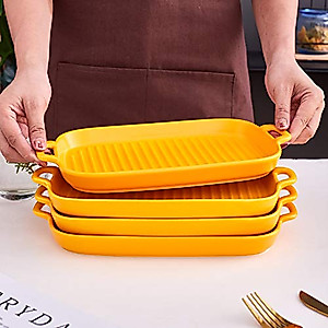 Bruntmor 8.5" X 7" Black Porcelain Set of 4 Serving Platters. Amazing lasagna pan with handle, Matte Glaze Baking Dish Dinner Plates, Oven Safe Serving Dishes for Christmas, Square