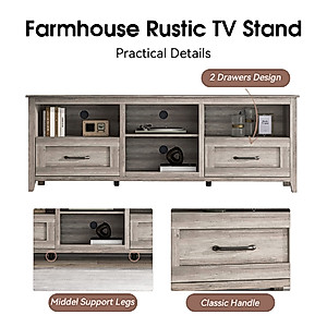 SAINTCY TV Stand for TVs up to 80", Large Television Stands with Drawers for Living Room, Farmhouse Entertainment Center with Storage and Shelves, TV Console Cabinet Furniture for Bedroom (Grey)