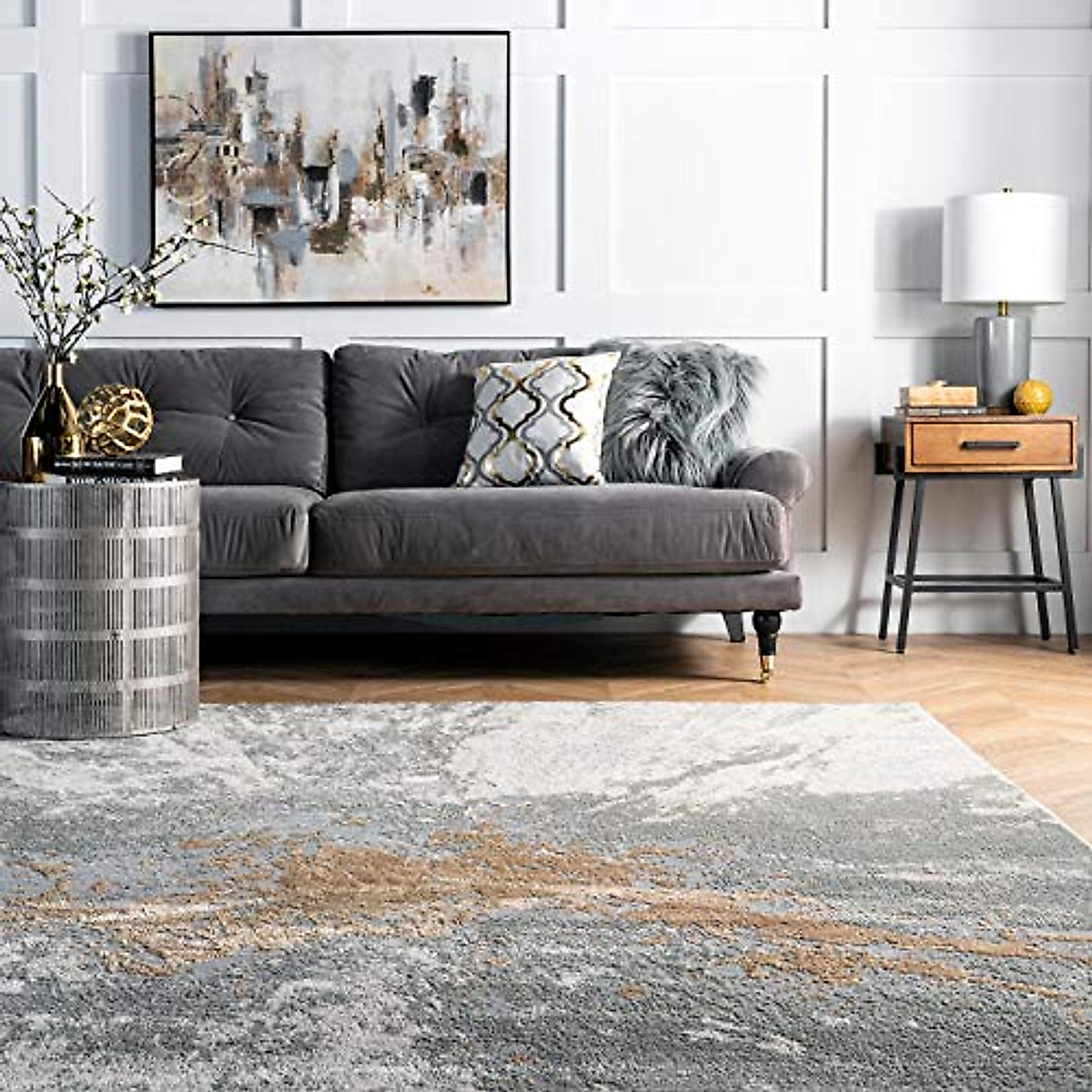 nuLOOM Cyn Abstract Area Rug, 8' Square, Silver