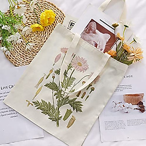 Weewooday Floral Canvas Tote Bag 4 Pieces Botanical Shopping Bag Aesthetic Flower Tote Grocery Bag for Women Girl Shopping(Classic Style)