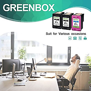 GREENBOX Remanufactured Ink Cartridge Replacement for HP 67 67XL for DeskJet 2732 2755 Envy 6052 6058 6075 DeskJet Plus 4152 4155 4158 Printer (2 Black 1 Tri-Color)