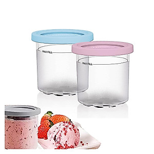 VRINO 2/4/6PCS Creami Deluxe Pints, for Ninja Creami Deluxe Containers,16 OZ Ice Cream Storage Containers Safe and Leak Proof Compatible with NC299AMZ,NC300s Series Ice Cream Makers,Pink+Blue-2PCS