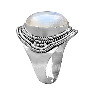 YoTreasure 12x16 MM Moonstone Chunky Ring .925 Sterling Silver