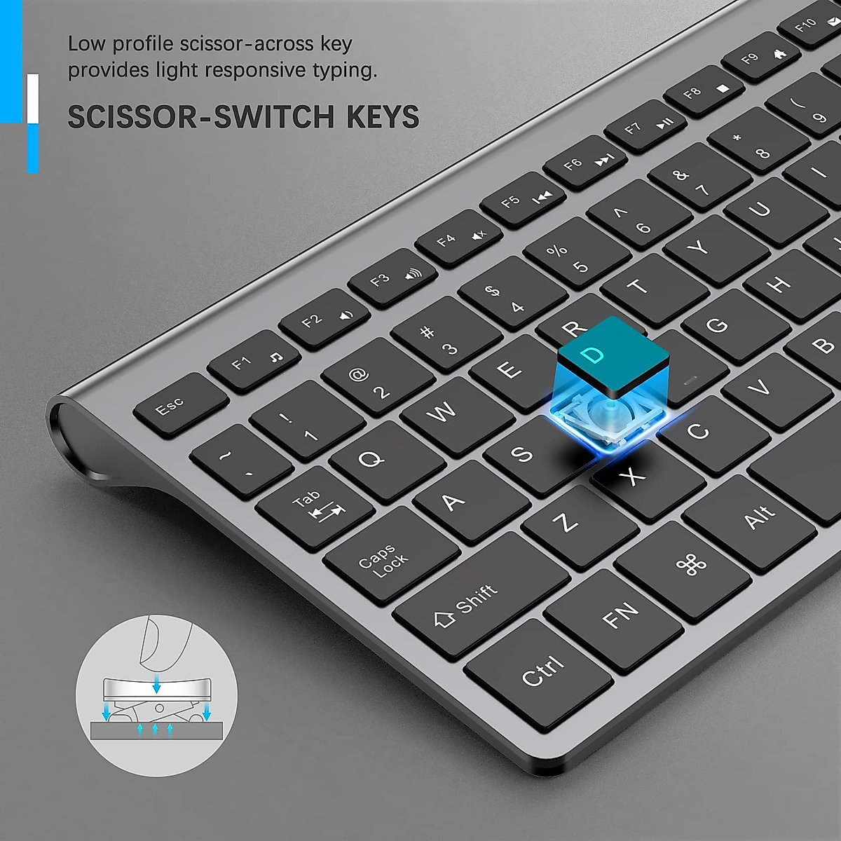 JOYACCESS Wireless Keyboard, 2.4G Slim and Compact Wireless Keyboard with Numeric Pad for Laptop, MacBook Air, Apple, Computer, PC(Black and Grey)