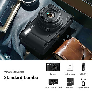 4K Digital Camera for Photography, 64MP Vlogging Camera for YouTube with 3" 180° Flip Screen, 18X Digital Zoom Point and Shoot Camara with 32GB Micro SD Card for Beginner (Black)