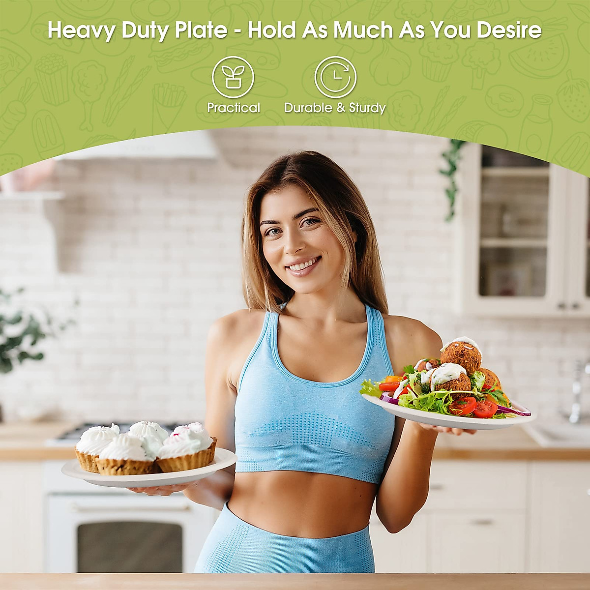 Fuyit 250Pcs Compostable Paper Plates with Cutlery Set, Disposable Biodegradable LONG Utensil Eco-Friendly Dinnerware Includes Plates, Fork, Knife & Spoon for Party, Camping, Picnic (White)