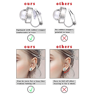 LOYALLOOK 8Pairs Round Clip Earrings for Women Faux Pearl Cubic Zirconia Non Piercing Clip On Earrings Fashion Mixed Color Non Pierced Earrings Set