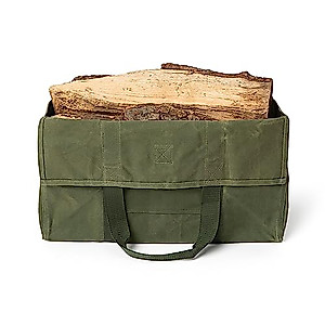 MAYHEM & MERCY Firewood Carrier - Waxed Canvas Wood Carrier For Firewood - Hunter Green Log Carrier For Firewood Fireplace Wood Rack Log Bag - Firewood