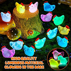 SYWHXY 64PCS Luminous Mini Chicken Figurines Resin Miniature Animals, 8 Colors Tiny Chickens Miniature Glow in The Dark for Dollhouse, Micro Landscape, DIY, Home Outdoor Party Decor