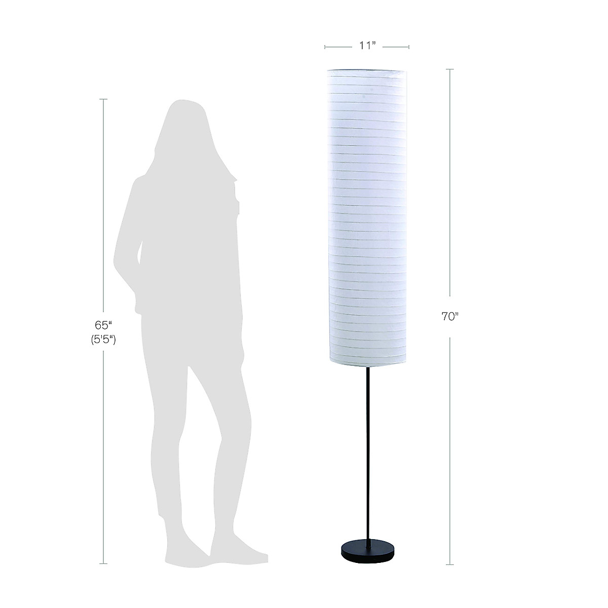 Catalina 21438-000 Modern 2-Light Zen Stick Floor Lamp with Rice Paper Shade, 70", Black