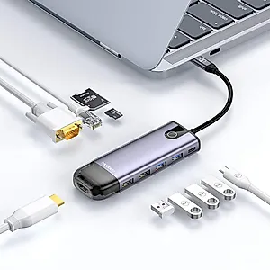 Mcdodo USB C Hub Adapter, 10 in 1 Type C Hub, Ethernet Port 4K, VGA Port,HDMI, 4 USB 3.0 Ports,SD/TF Card Reader, 100W USB C PD Thunderbolt 3, Compatible with Pro Air,Chromebook Pixel,Phone