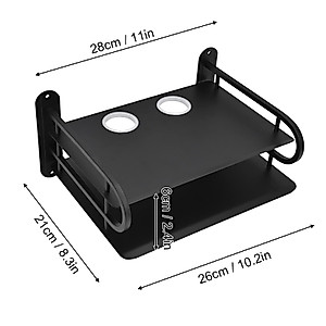 Floating Shelf for TV Set Top Box Router Game Consoles, Double Layer TV Box Shelves Wall Mounted Router DVD Cable Box Shelf Punching Storage Rack, Floating Wall Shelf with Cable Holes
