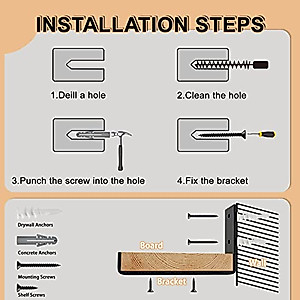 LuckIn 8 Inch Wall Shelf Brackets (Fit 7.25" Board) 4-Pack, Heavy Duty Black Iron, Mantel, Kitchen, Bathroom Floating Shelf Hardware