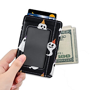susiyo Cute And Scary Halloween Ghost Slim Minimalist Wallets Rfid Blocking Card Wallets PU Leather Front Pocket Wallets for Men and Women