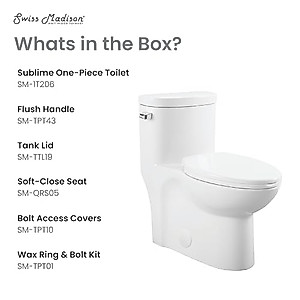 Swiss Madison Well Made Forever SM-1T206 Sublime One Piece Elongated Left Side Flush Handle Toilet 1.28 gpf, Glossy White