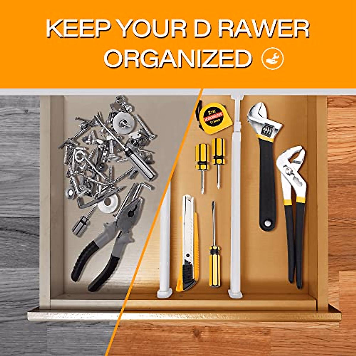 HiYZ Expandable Drawer Dividers, Large Kitchen Utensils Drawer Divider, 2.36" High Adjustable Drawer Organizers Separators for Clothing,Kitchen Utensils,Tools,4 Dividers(12.6"-22.8")