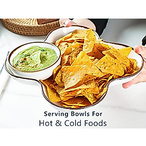 ONEMORE Chip and Dip Serving Set, 10 inch Ceramic Divided Serving Platter Large Appetizer Tray with 4 Removable Dishes for Nuts, Candy, Snacks, Veggies - Creamy White Serving Bowls for Entertaining