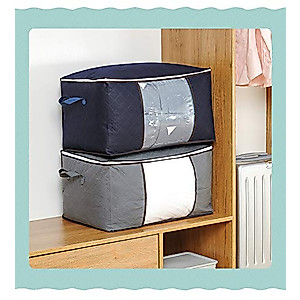 Breathable Clothing Blankets Storage Bag Organizer with Handle and Clear Window for Comforter Storage Bins Storage Bags Sweater Storage Clothes Storage Containers, 3pc Pack, Gray