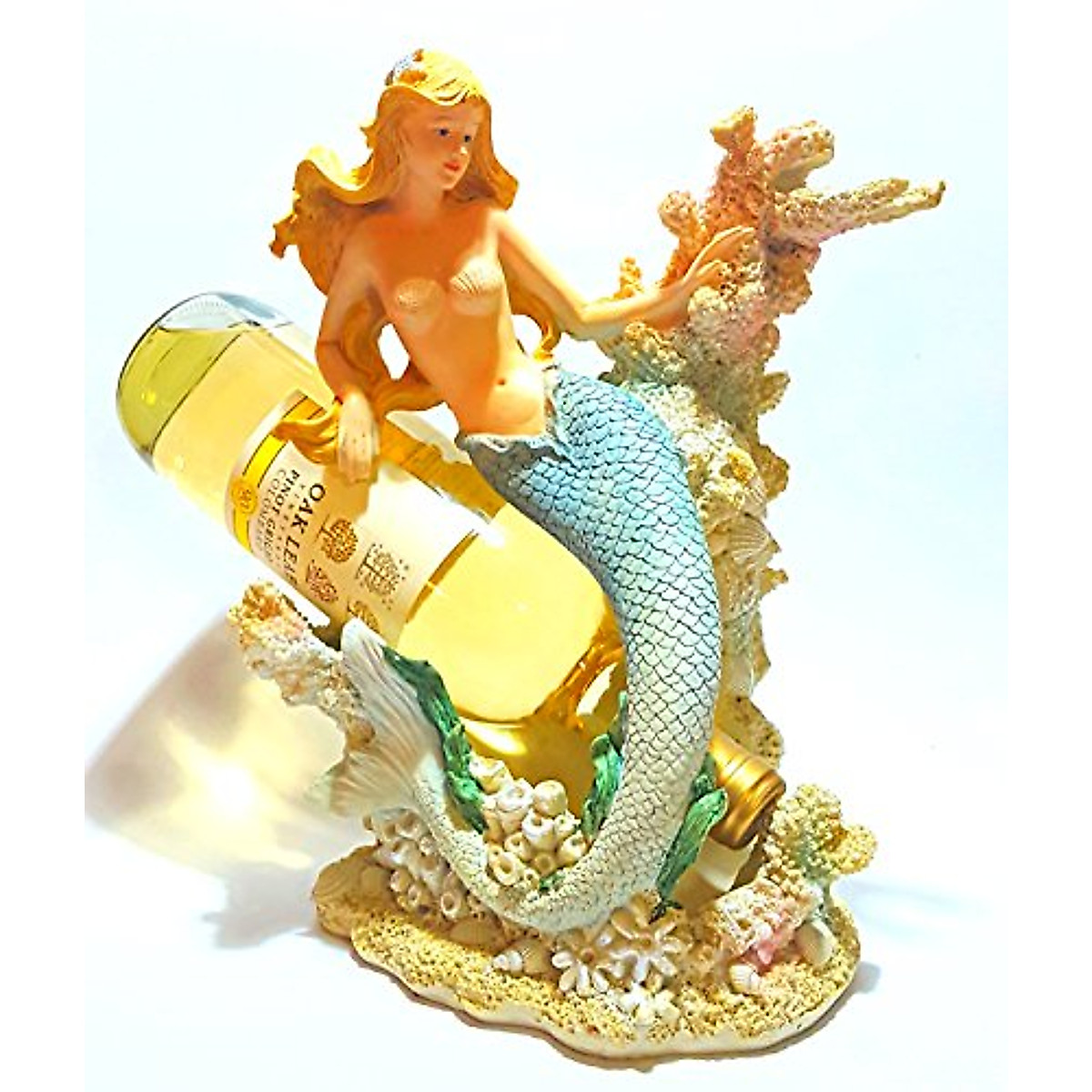 Comfy Hour 11" Polyresin Mermaid Wine Holder for Home Decoration, White, Blue, Ocean Voyage Collection