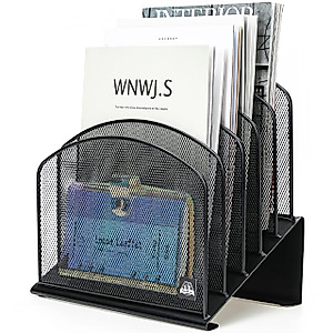 Delifox Inclined Desk File Organizer, 5-Section Vertical File Folder Holder Mail Sorter Stand Up Metal Rack for Office Classroom Desktop Organization