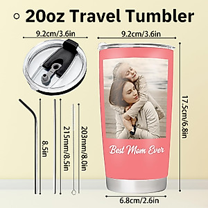 Personalized Coffee Tumbler with Picture Text, Custom 20oz Insulated Stainless Steel Travel Tumbler with Lids, Personalized Travel Mug - Birthday Mothers Day Gifts for Women Men