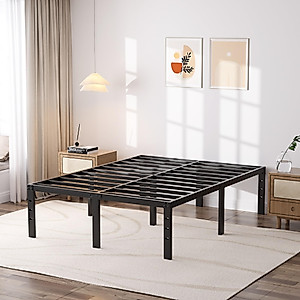 SHLAND King Size Bed Frame, 18 Inch Heavy Duty Metal Platform Bed Frame No Box Spring Needed, Mattress Foundation, Storage Space, No Noise, Easy Assembly
