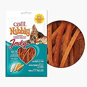 Catit Nibbly Jerky Cat Treats, Chicken & Fish Recipe - Grain-Free Cat Treat White 1.06 Ounce (Pack of 1)