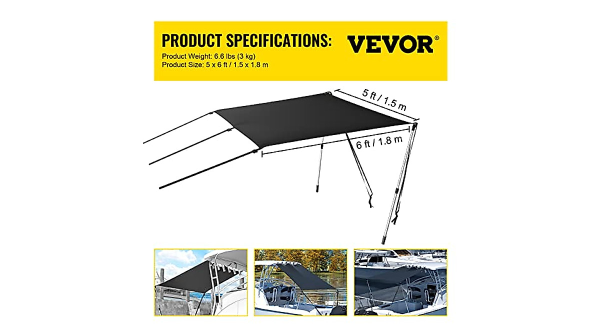 VEVOR T-Top Sun Shade Kit - UV-Proof Boat Shade
