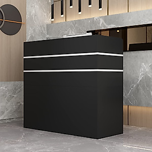 DiDuGo Reception Desk Counter Desk for Checkout & Retail, Front Counter Table with Large Storage, Silver Tapes, for Office Boutique Spa Black (47.3”W x 18.3”D x 43.3”H)