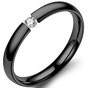 2mm Classical Simple Plain Stainless Steel Stackable Cubic Zircon Wedding Band Ring (Black, 8)