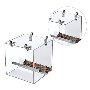 Baluue Automatic Bird Feeder No Mess Bird Cage Feeder, Acrylic Bird Cage Feeder Hanging Bird Feeder with Hooks 6.2 inch Square Bird Feeder