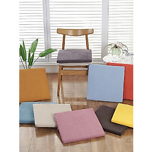 Happiness Decoration Chair Cushions for Dining Chairs Reversible Corduroy Chair Pads with Ties Soft Nonslip Seat Cushions Machine Washable Kitchen Square Chair Pads,18 x 18 Inch (Beige)