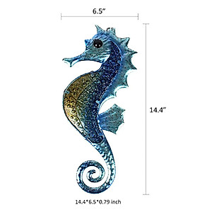 HONGLAND 14.4 Inch Metal Plus Glass Seahorse Wall Hanging Art Decoration-For Outdoor/Indoor/Living Room-Pretty Gifts for Relatives and Friends