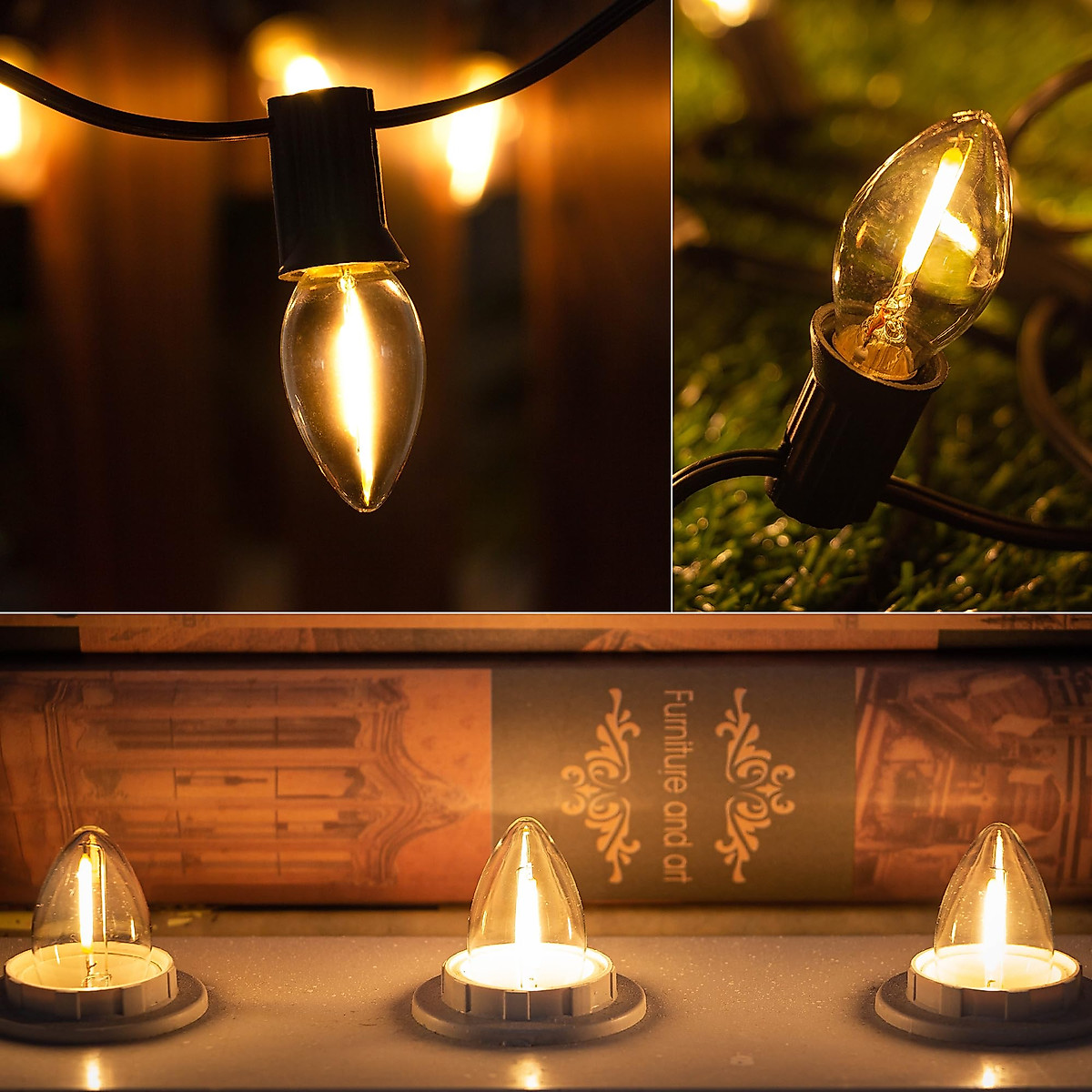 C7 LED Bulbs,0.5 Watts LED Filament Night Light Bulb Edison Style LED Sign Light E12 Candelabra Base Lamp Clear Glass 4W 5W 6W 7 Watts Equal Candle Bulbs Warm White 2700K for String Lights Pack of 6