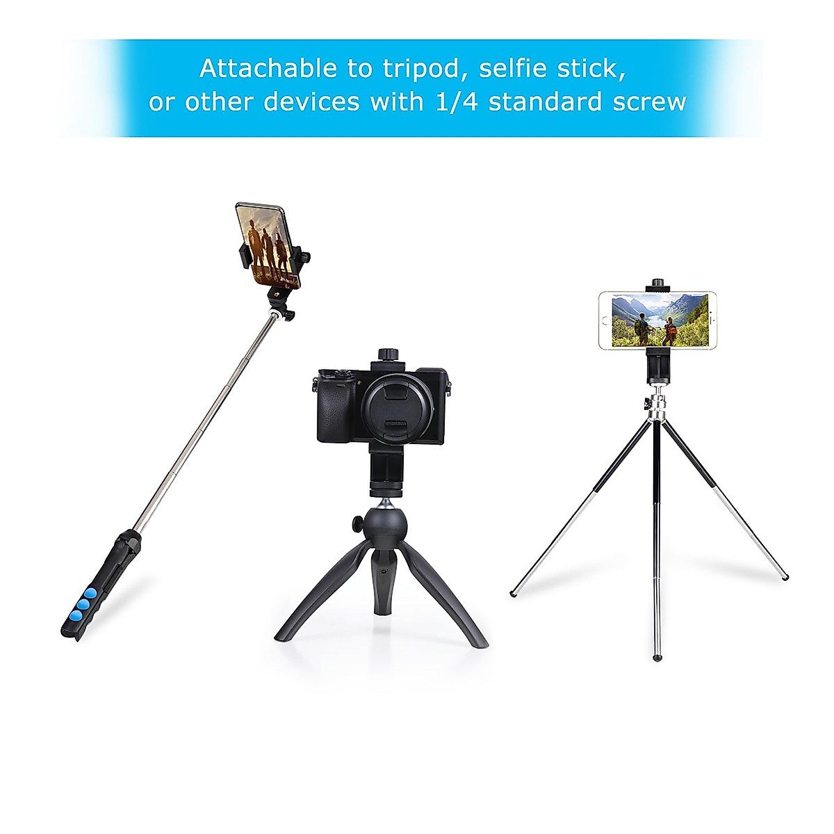 SharingMoment Premium Smartphone Holder/Vertical and Horizontal Tripod Mount Adapter Rotatable Bracket with 1/4 inch Screw/Adjustable Clip for iPhone, Android Cell Phone, Selfie Stick, Camera Stand