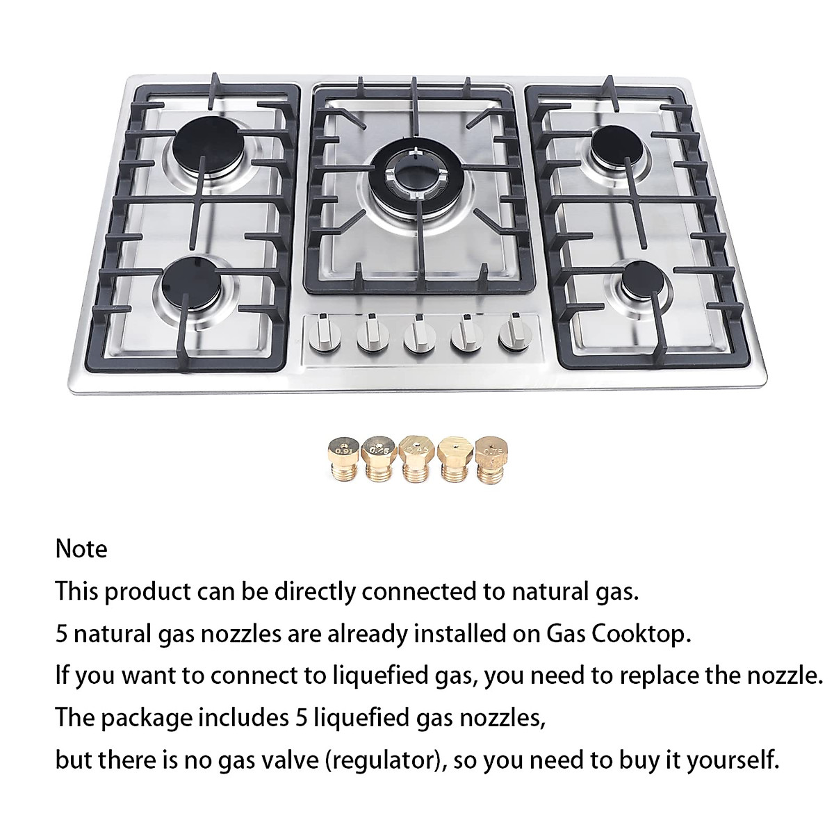 5 Burners Gas Stove Top, 34 inches Gas Cooktop, Stainless Steel Cooktop Cast Iron Grates Gas Stovetop with Thermocouple Protection and Easy to Clean