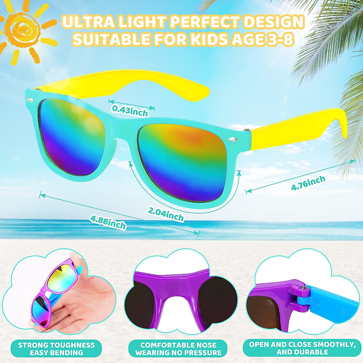 SCIONE 24 Pack Kids Sunglasses Party Favors,Neon Sunglasses with UV400 Protection in Bulk for Kids,Gift for Birthday, Graduation Party Supplies, Beach, Pool Party Favors, Fun Gift