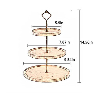 Tiered Tray ,Bamboo Farmhouse 3 Tier Serving Stand, Tiered Tray Decor with Metal Brackets Kitchen, Coffee Table, Cake and Party Round Tray